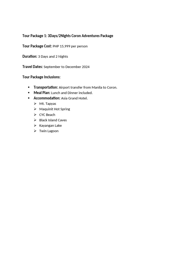 Oclinaria Tour Package | PDF