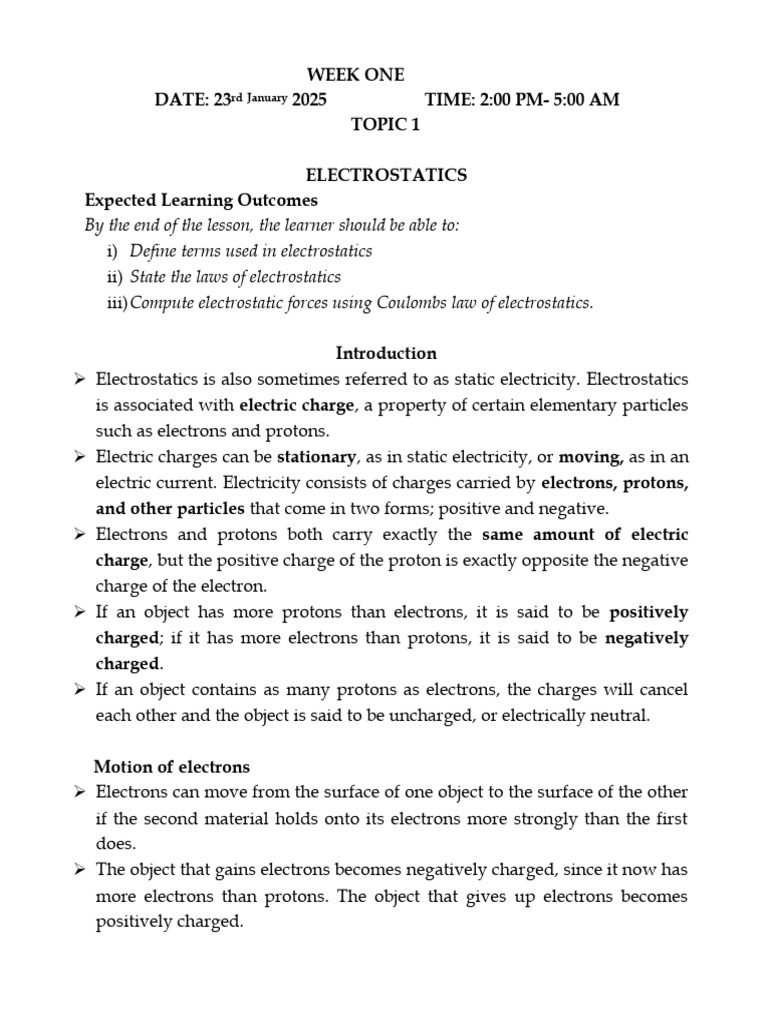 Lesson 1 Introduction To Electrostatics | PDF | Electric Charge | Force