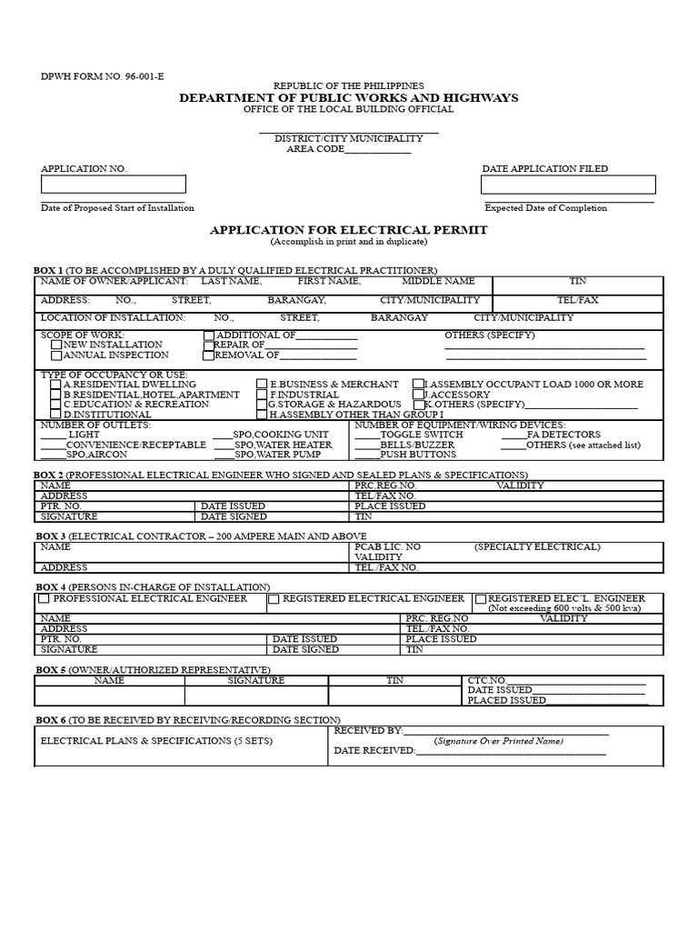 Electrical Permit DPWH | PDF