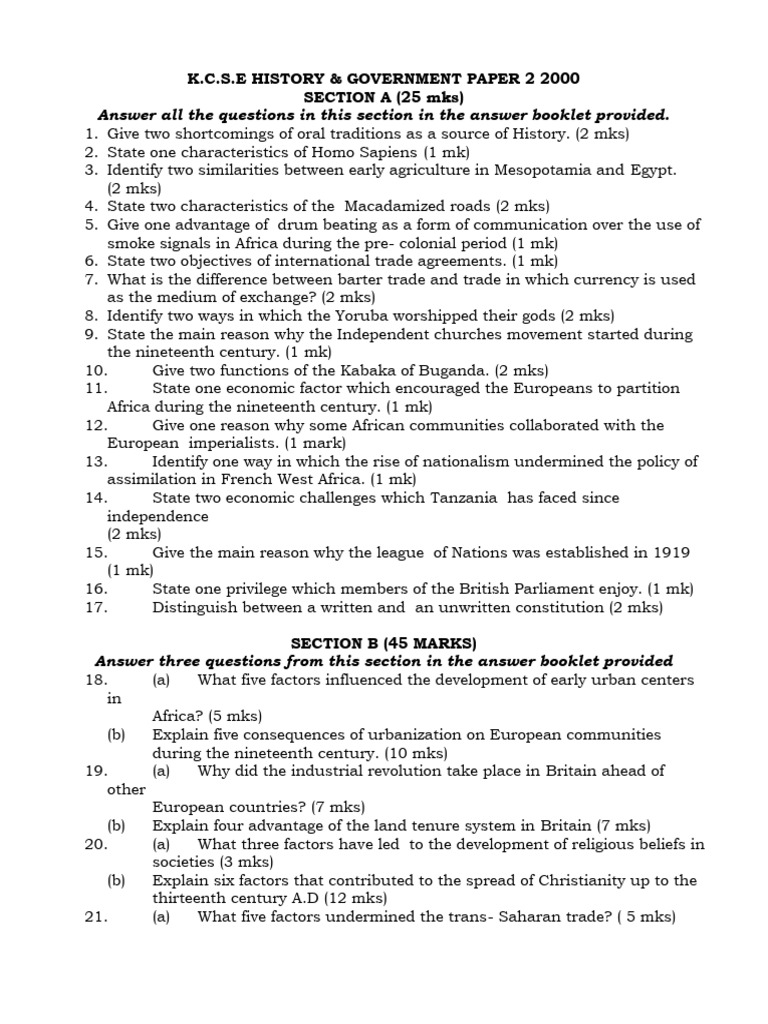 KCSE 2000 HISTORY Paper - 2 | PDF | Trade | Economies
