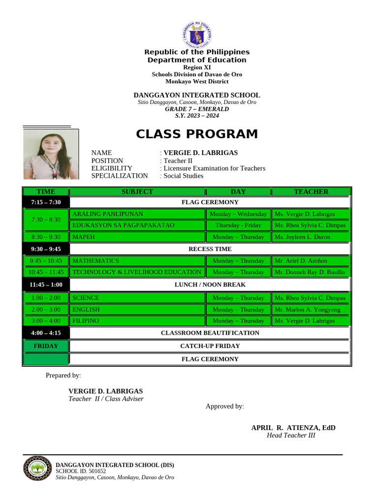 Class-Program-Grade 7 | PDF | Philippines