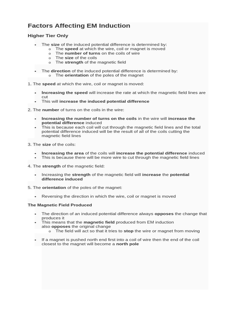 Factors Influencing Induced EMF | PDF | Inductor | Electromagnetic ...