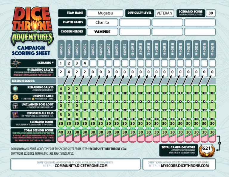 Dice Throne Adventures Scoring | PDF | Gaming | Tabletop Games