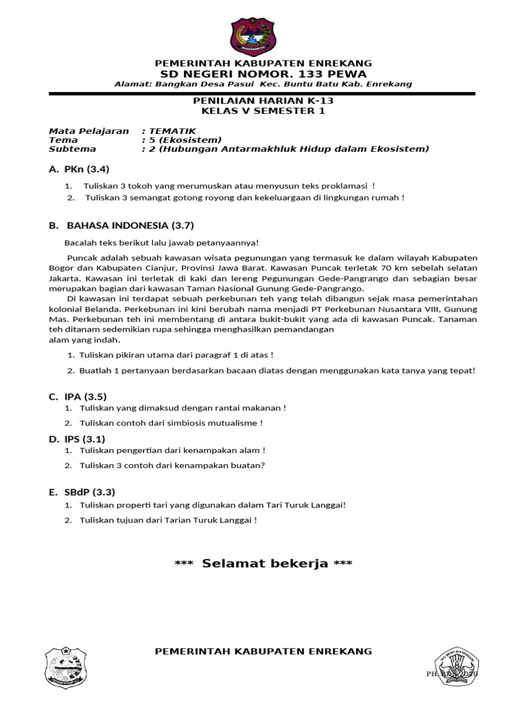 Soal PH Tema 5 Subtema 2 | PDF