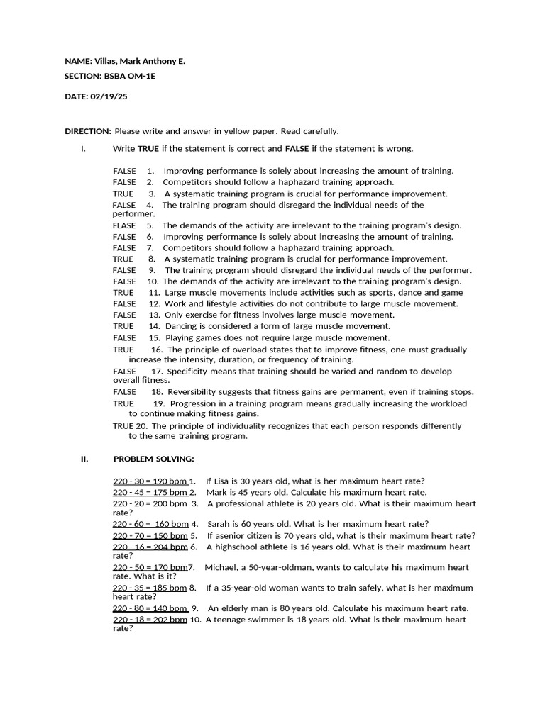 LESSON-1-ASSESSMENT | PDF | Physical Fitness | Heart Rate