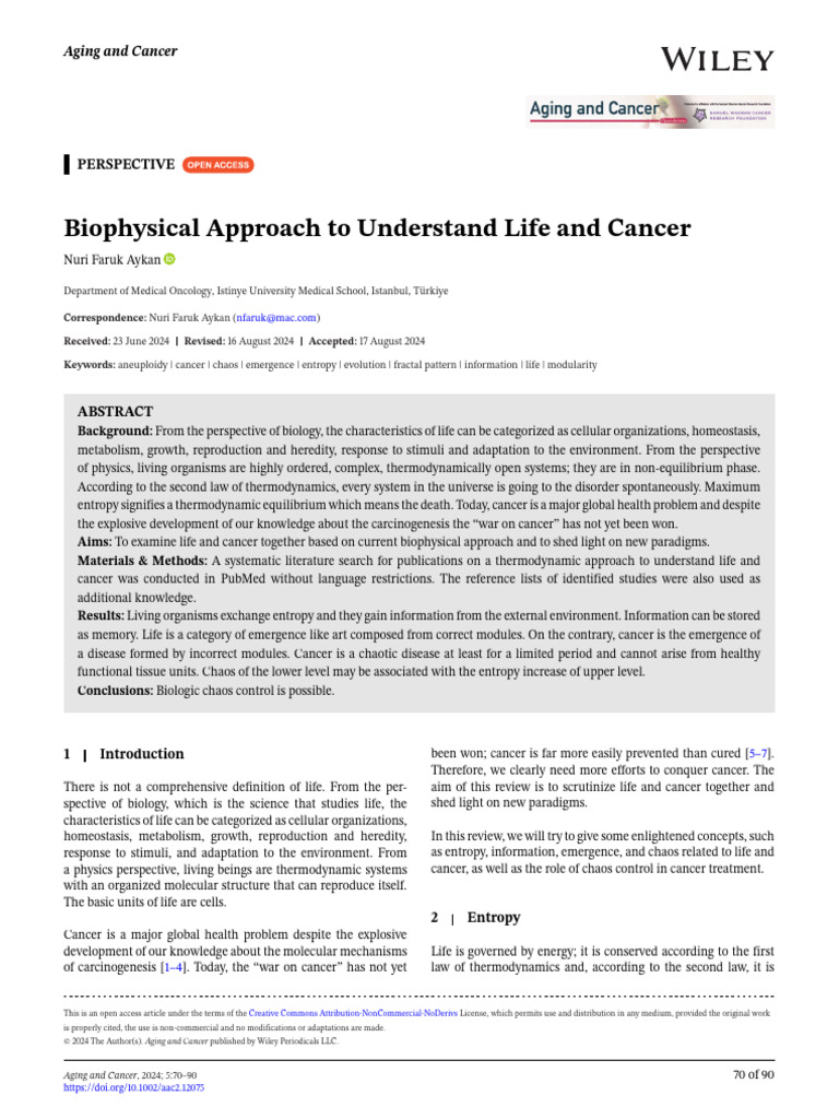 Biophysical Approach To Understand Life and Cancer | PDF | Chaos Theory ...
