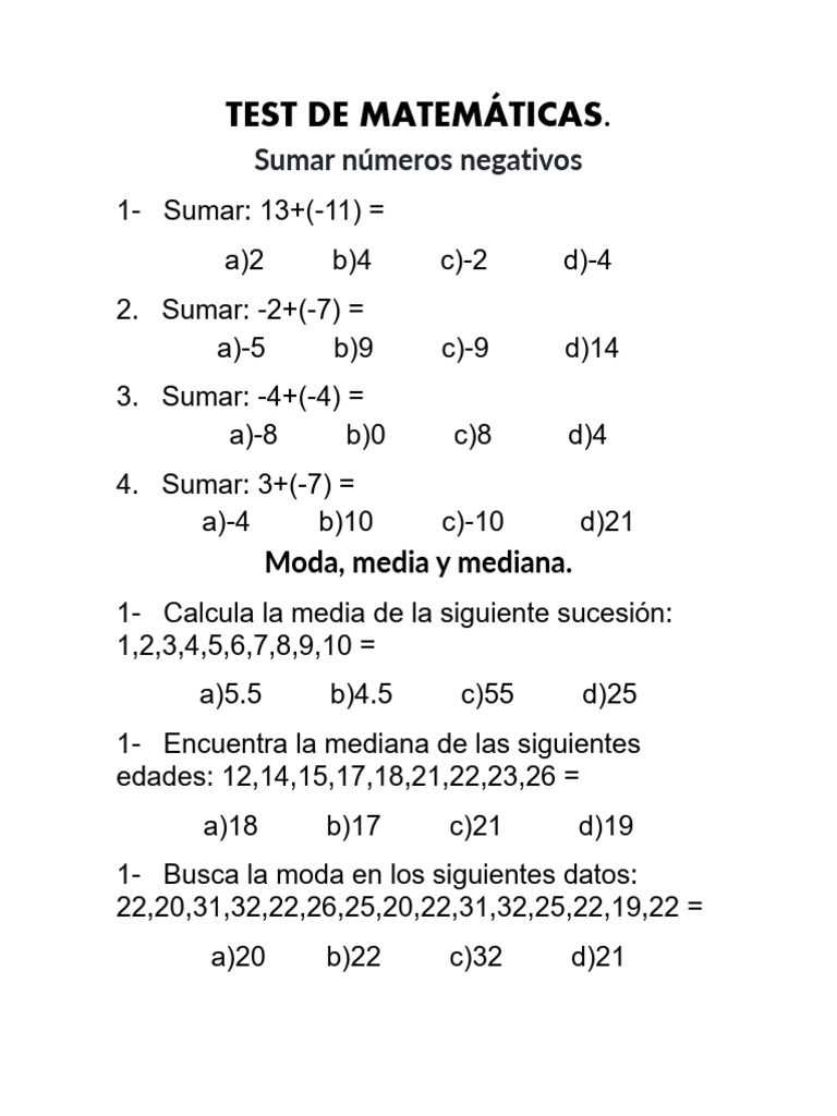 Test de Matemáticas | PDF