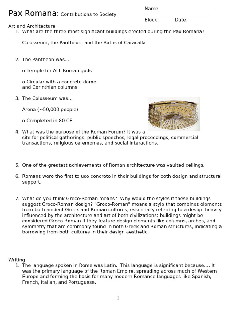 Contribution of Rome Worksheet FINISHED | PDF | Augustus | Ancient Rome