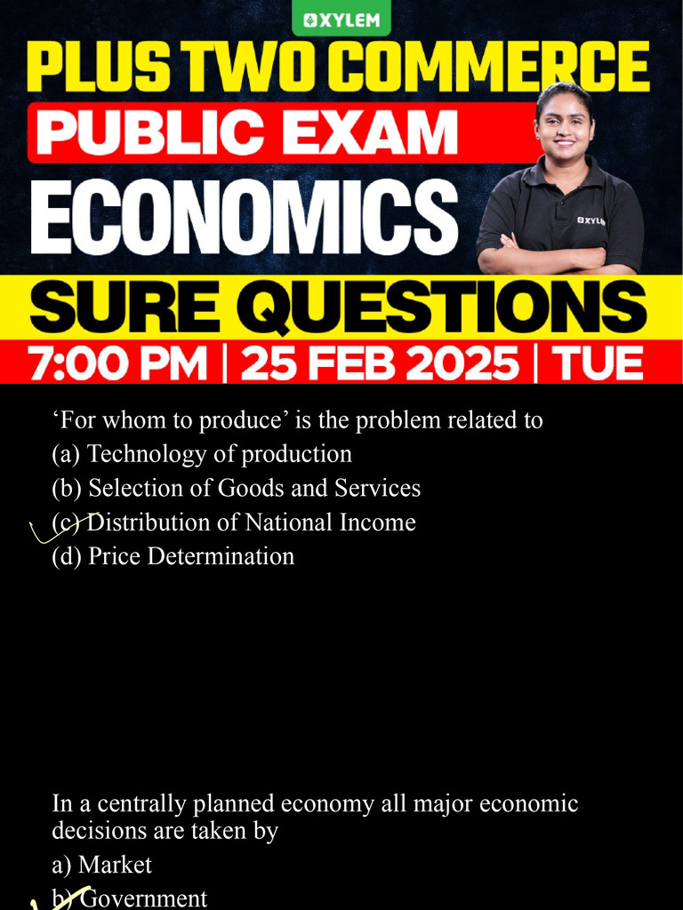 Plus Two Commerce - Economics - Public Exam - Sure Questions - Xylem Plus Two Commerce | PDF ...