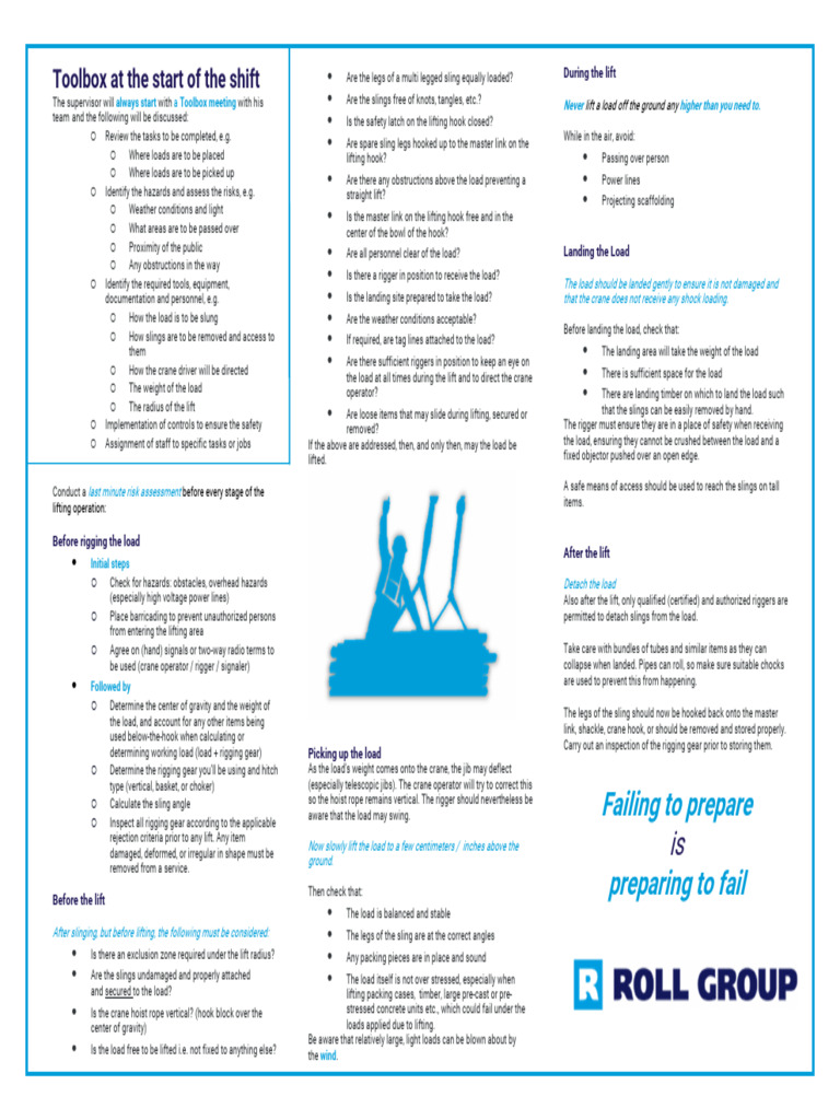 Toolbox Meeting for Safe Lifting Operations | PDF | Crane (Machine)