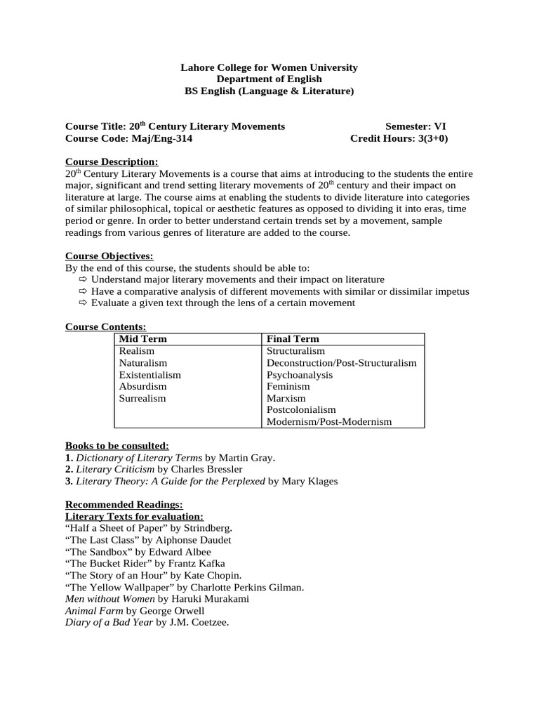 20th Century Literary Movements Sem VI | PDF | Existentialism | Romanticism