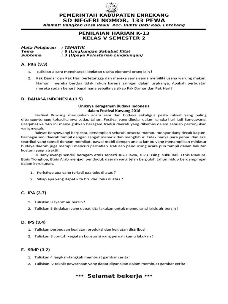 Soal PH Tema 8 Subtema 3 | PDF