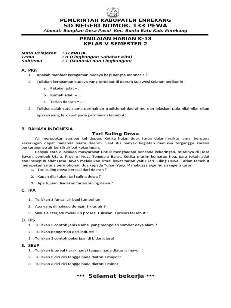 SOAL PH TEMA 8 SUBTEMA 1 | PDF
