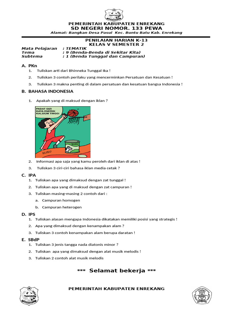 SOAL PH TEMA 9 SUBTEMA 1 | PDF