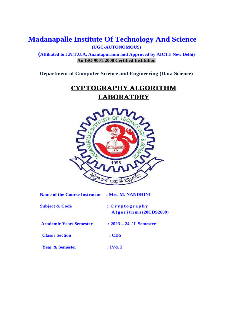 Cryptography Algorithms Lab Guide | PDF | Cryptography | Encryption