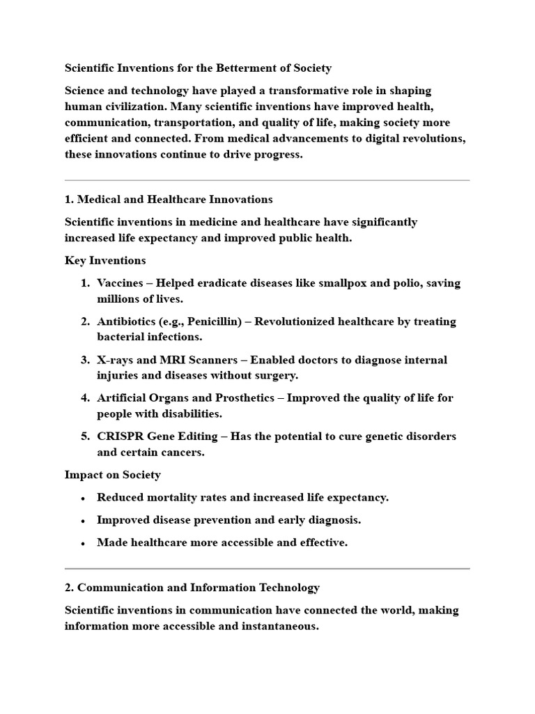 Scientific Inventions Enhancing Society | PDF | Agriculture | Renewable ...