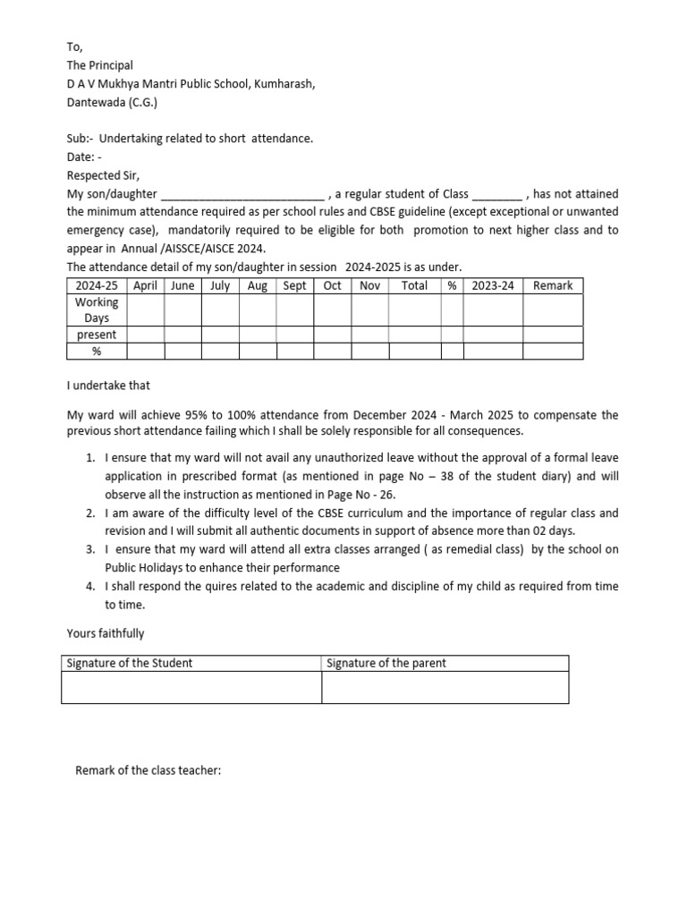 Attendance Undertaking for Students | PDF