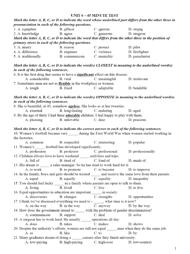 Unit 6 - 45 Minute Test. | PDF
