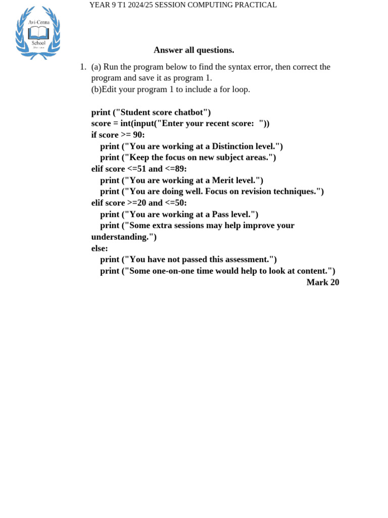 Year 9 Computing Practical 2024 | PDF