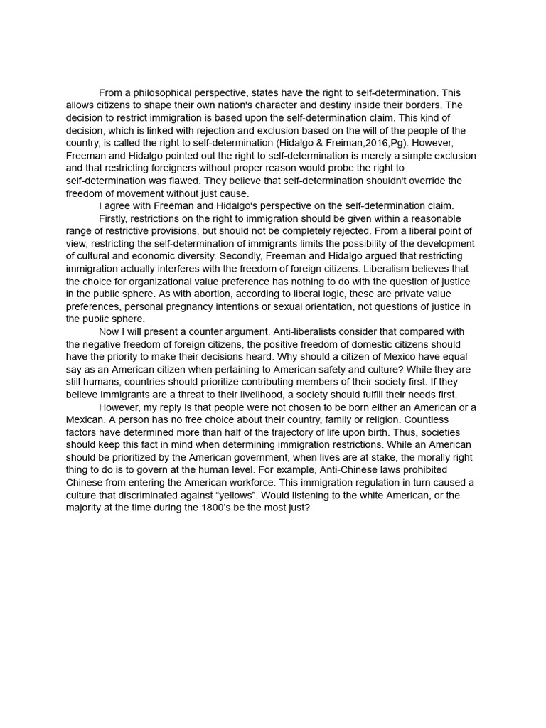 Short Essay 3 | PDF | Immigration | Self Determination