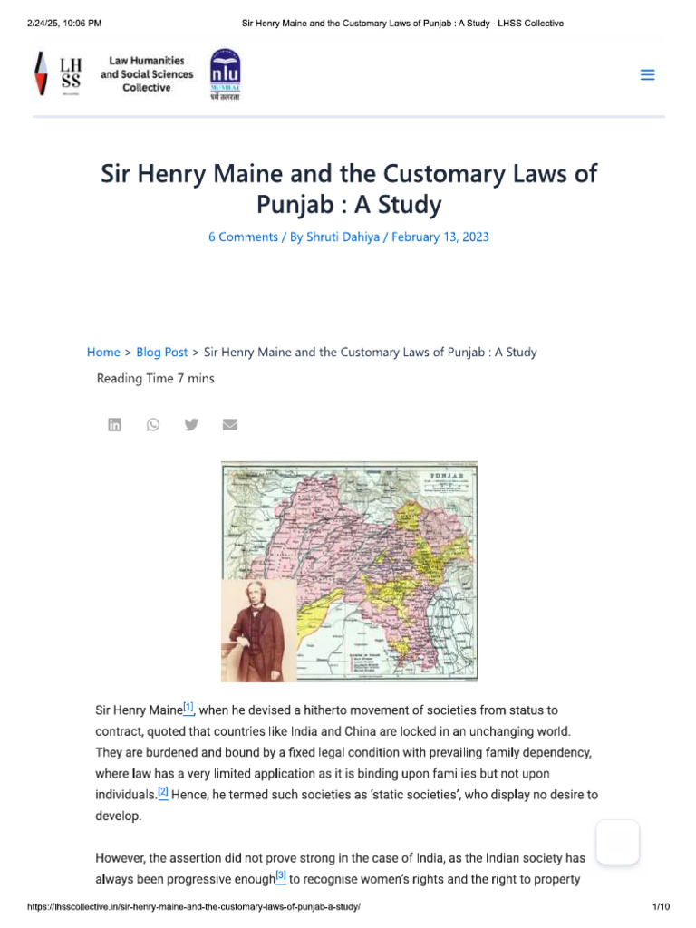Sir Henry Main and Punjab | PDF