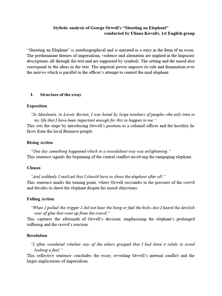Orwell's "Shooting an Elephant" Analysis | PDF