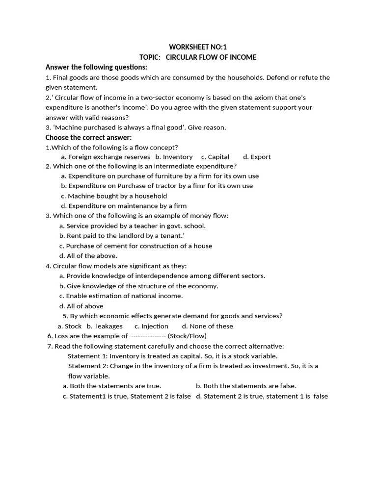 Circular Flow of Income & National Income Worksheets | PDF | Gross ...
