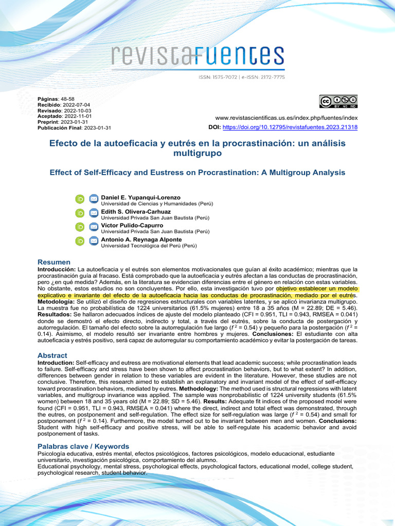 Articulo 2 | PDF | Autoeficacia | Las emociones