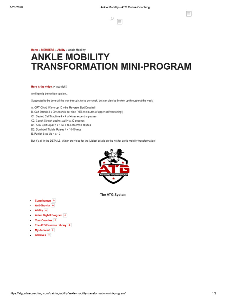 Ankle Mobility - ATG Online Coaching | PDF
