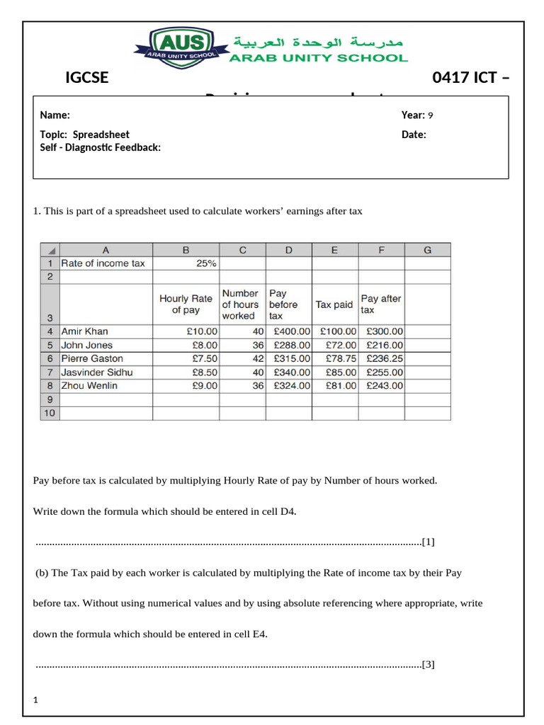 Revision_CT2_9ICT-Spreadsheet | PDF