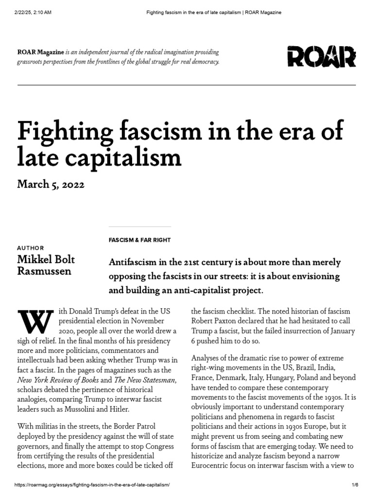 Fighting Fascism in The Era of Late Capitalism - ROAR Magazine | PDF ...