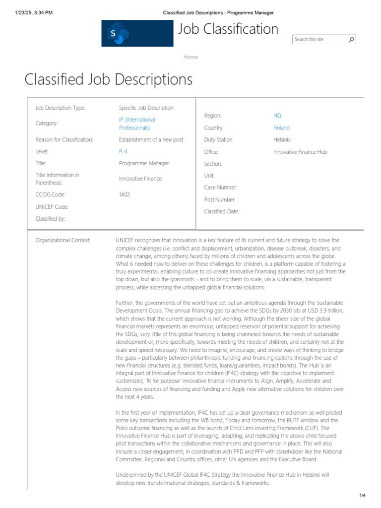 Programme Manager Job Description - UNICEF | PDF | Communication ...