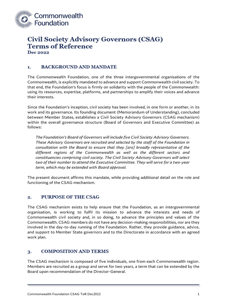 CSAG Terms of Reference Overview | PDF | Commonwealth Of Nations ...