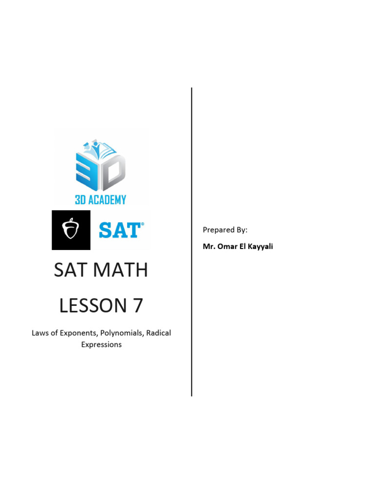 SAT Math: Exponents & Polynomials | PDF