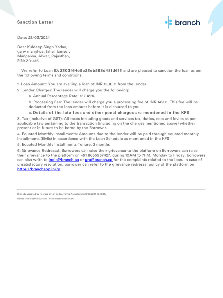 Sanction Letter | PDF