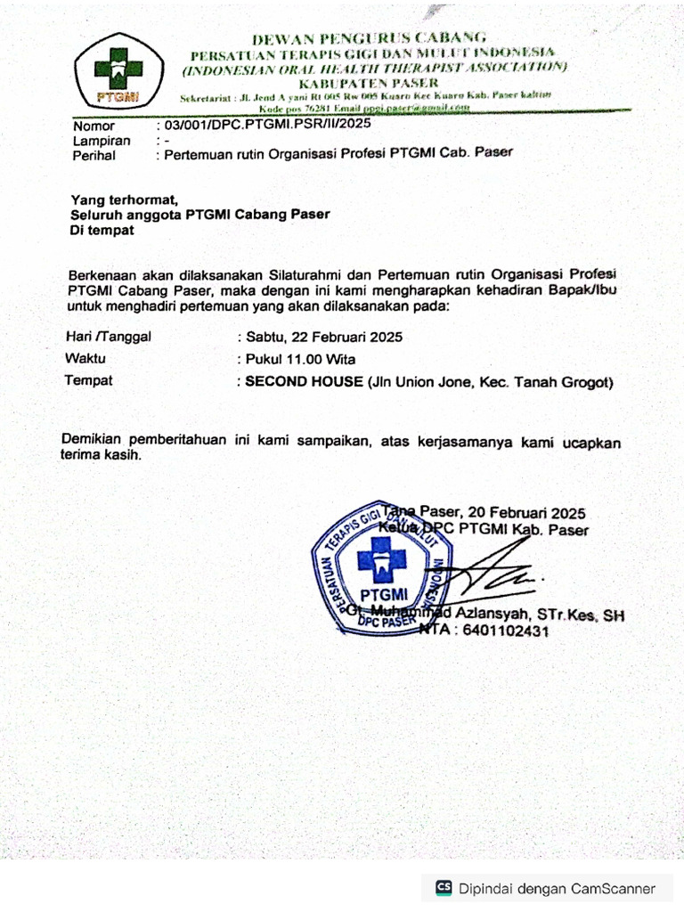 Undangan Pertemuan PTGMI PASER 2025 | PDF