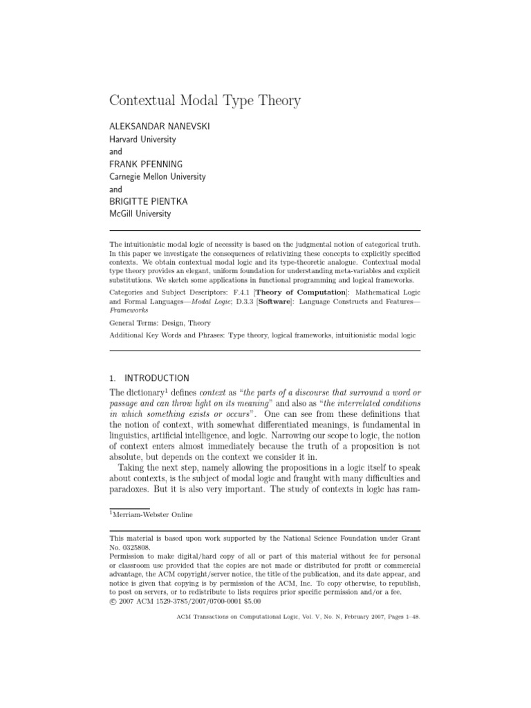 Contextual Modal Type Theory | PDF | Logic | Mathematical Logic