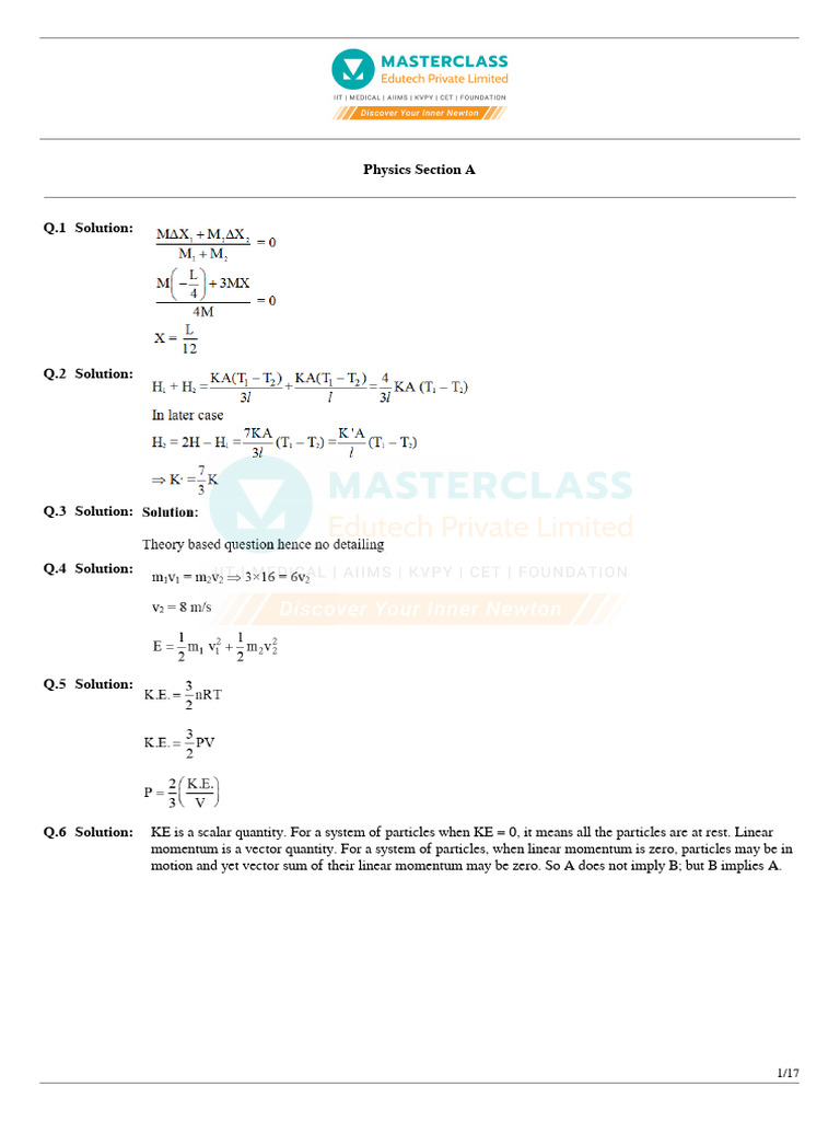 MP - PCM Jee Mains Mat 29TH Sol | PDF | Momentum | Electrical ...