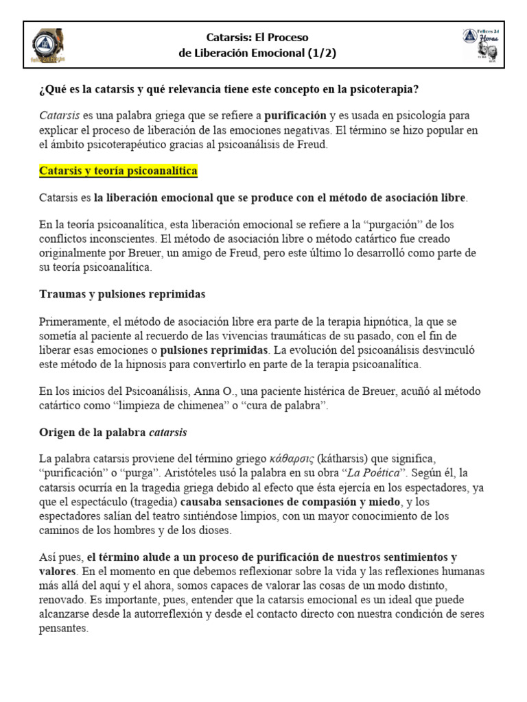 Catarsis El Proceso de Liberacion Emocional | PDF | Psicoanálisis ...