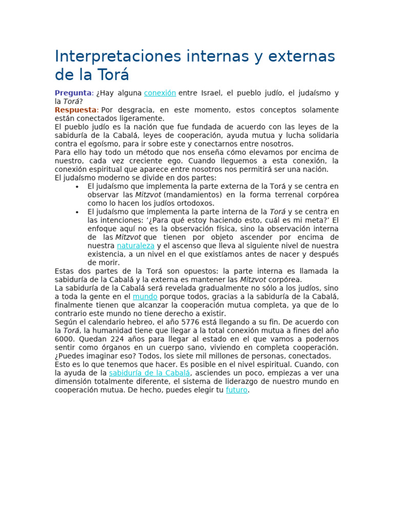 Interpretaciones internas y externas de la Torá | PDF | Kábala | Tora