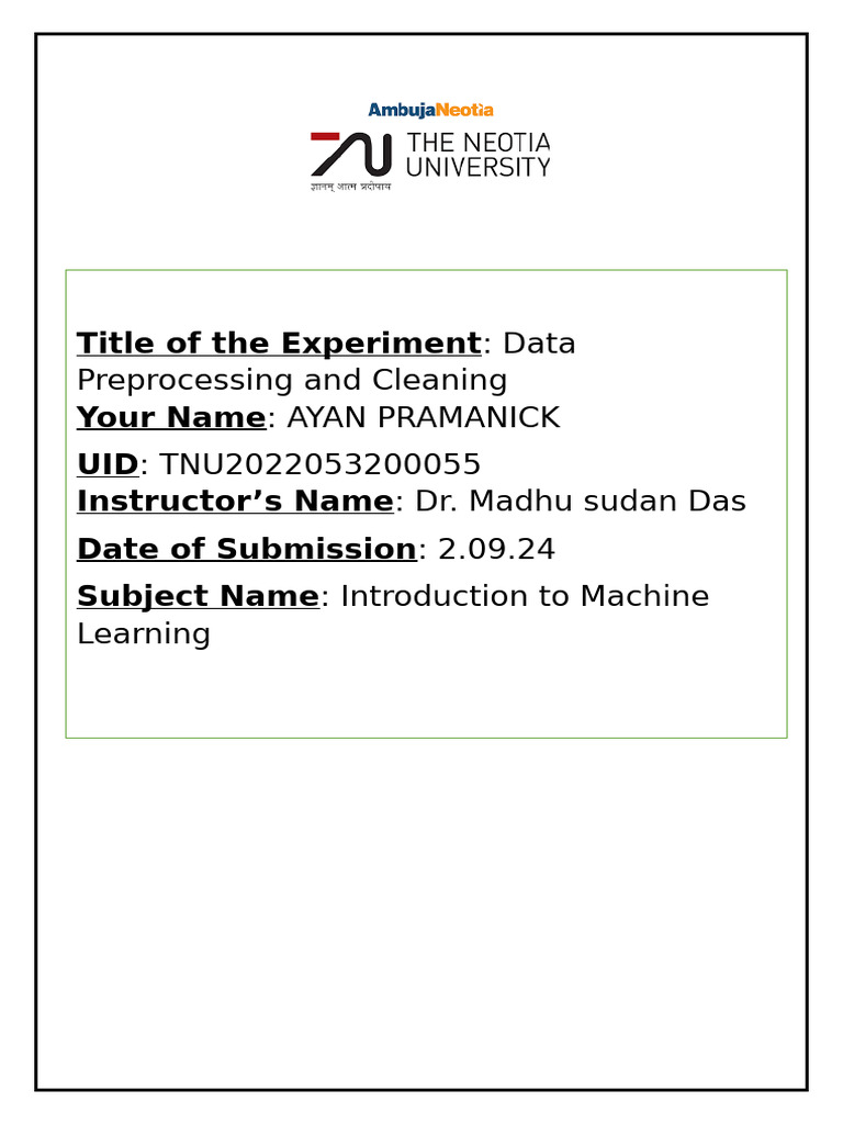 1 - Data Preprocessing and Cleaning - 55 | PDF | Principal Component Analysis | Statistics