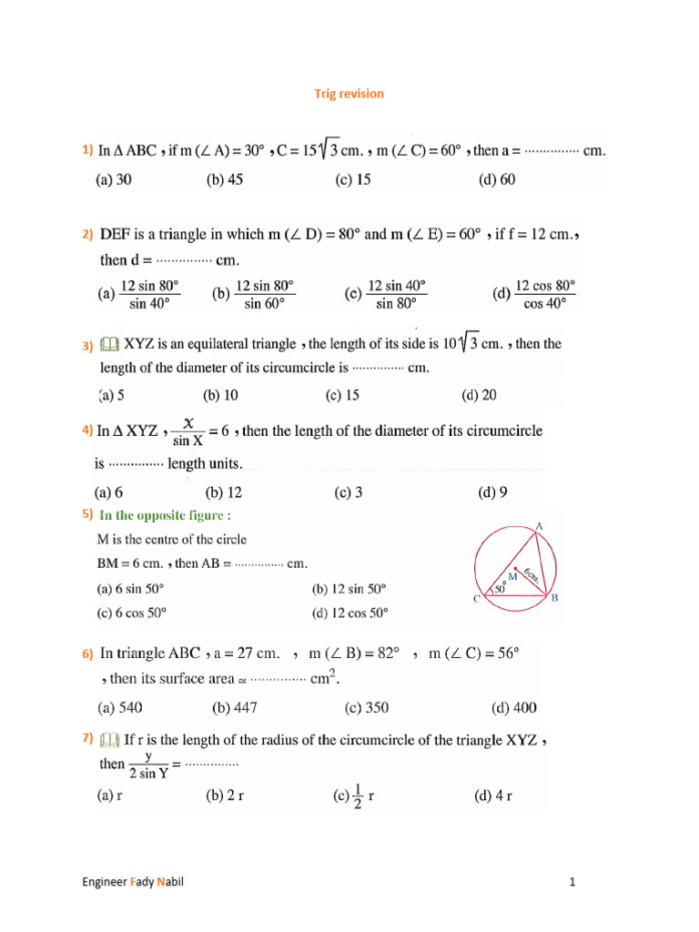 Trigonometry Revision Guide by Fady Nabil | PDF