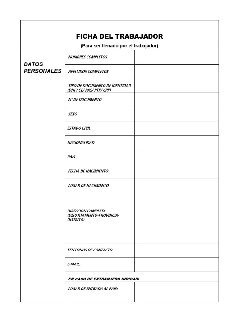 Ficha Del Trabajador - 25-06-2022 | PDF