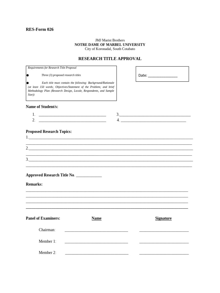 RES-Form 026 Research Title Approval | PDF