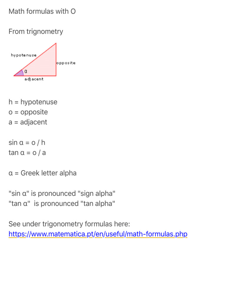Trigonometry Formulas with O | PDF