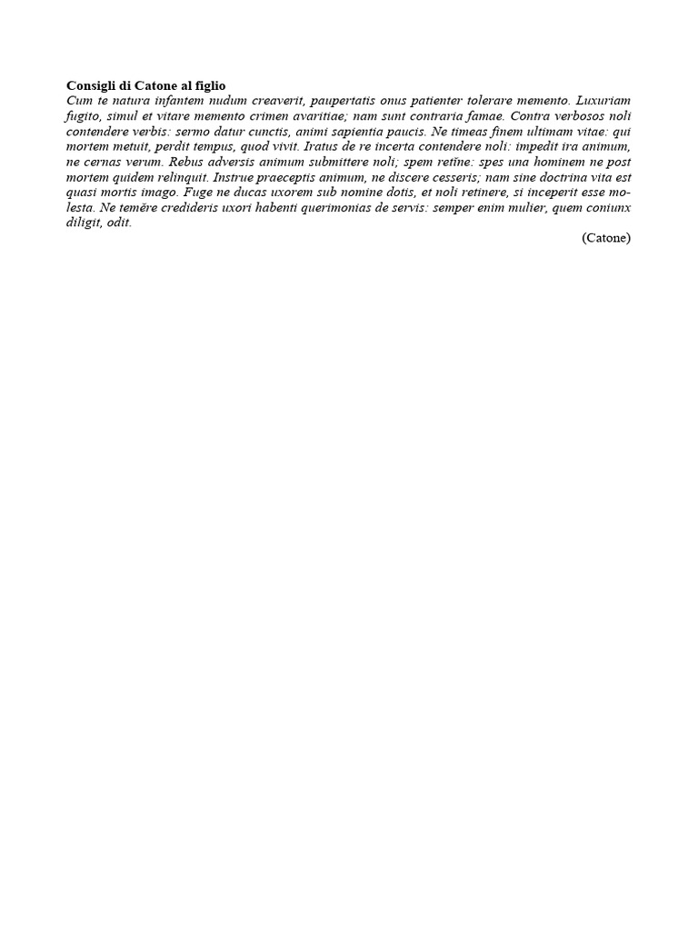 Consigli Di Catone Al Figlio | PDF