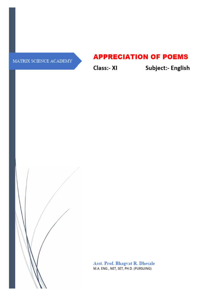 Poem Appreciation for Class XI | PDF | Poetry | Rhyme