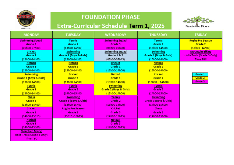 FP Extra-curricular Schedule Term 1 2025-1 | PDF | Sports