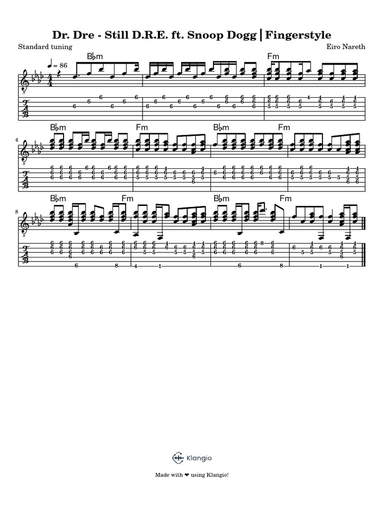 Dr. Dre - Still D.R.E. Ft. Snoop Dogg Fingerstyle | PDF
