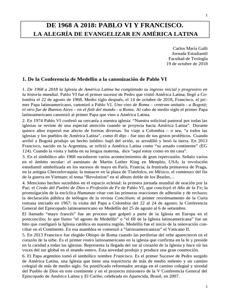 Pablo VI y Francisco: Evangelización en AL | PDF | Papa Francisco ...